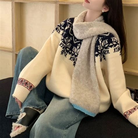 [빈티지느낌დ노르딕자수니트티] 겨울느낌 아이보리 빈티지 노르딕 자수니트티 에이블리