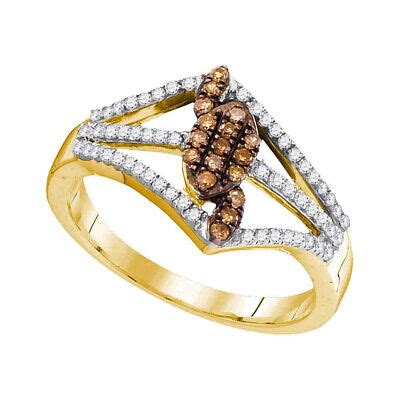10k Yellow Gold Womens Round Brown Diamond Cluster Openwork Strand Ring
