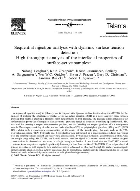 Pdf Sequential Injection Analysis With Dynamic Surface Tension Detection