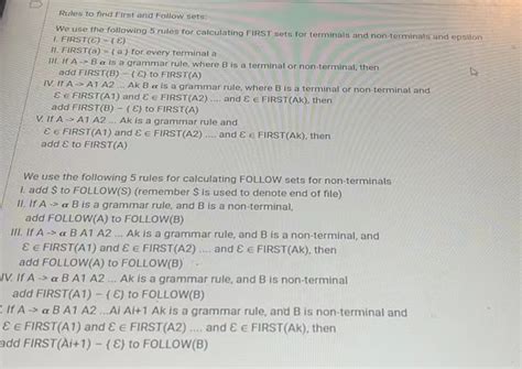 Solved Rules To Find First And Follow Sets We Use The