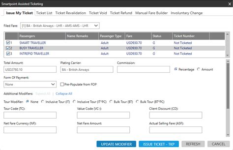 Assisted Ticketing Updating Ticket Modifiers