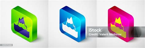 회색 배경에 격리 된 등색 빙산 아이콘 정사각형 버튼입니다 벡터 3차원 형태에 대한 스톡 벡터 아트 및 기타 이미지 3차원 형태 개념 겨울 Istock