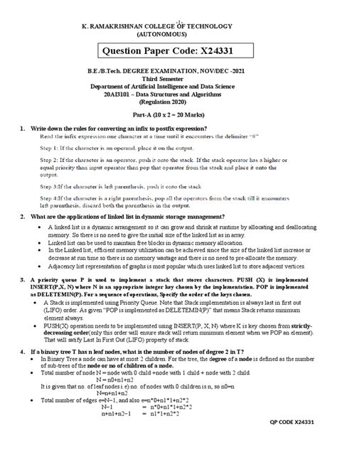 Answer Key Dsa Pdf Applied Mathematics Computer Programming