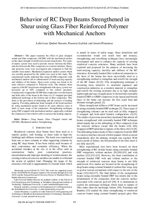 Pdf Behavior Of Rc Deep Beams Strengthened In Shear Using Glass Fiber Reinforced Polymer With