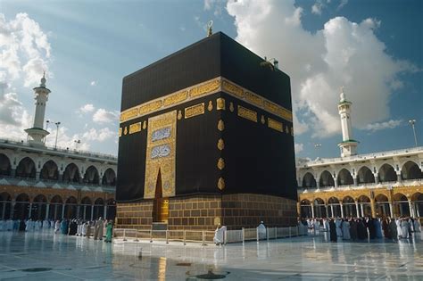 Premium Photo Islamic Kaba Illustration Surrounded By Muslims Created