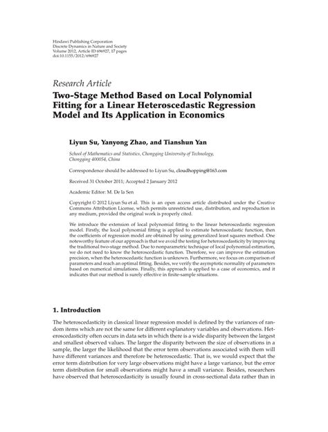 PDF Two Stage Method Based On Local Polynomial Fitting For A Linear Heteroscedastic Regression