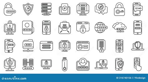 Multi Factor Authentication Icons Set Outline Vector Password Security