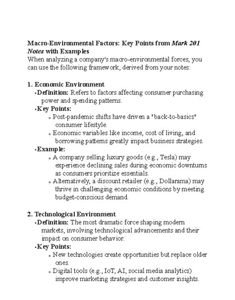 Mark 201 Final Case Practice Macro Environmental Factors Key Points