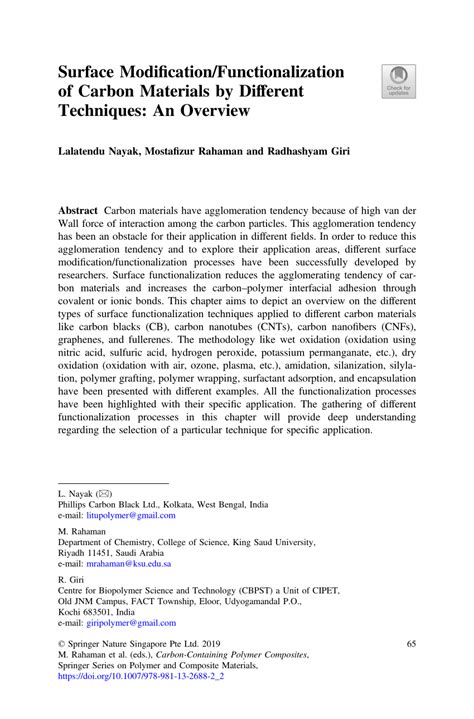 Pdf Surface Modificationfunctionalization Of Carbon Materials By Different Techniques An