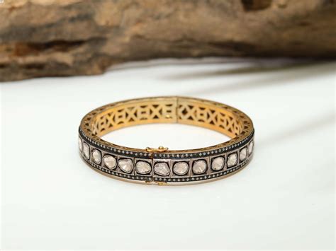 Bangle In 14k Gold And 925 Sterling Silver With Fine Quality Diamonds