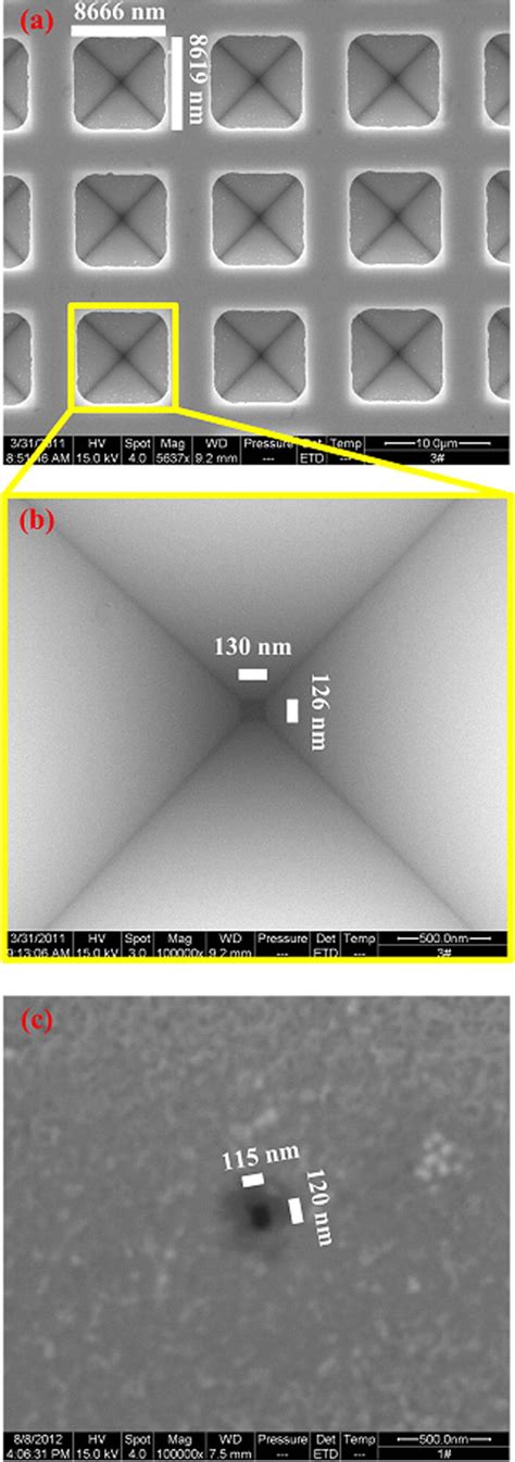 Color Online Sem Micrographs Of A Nanopore Array And Its Details A Download Scientific