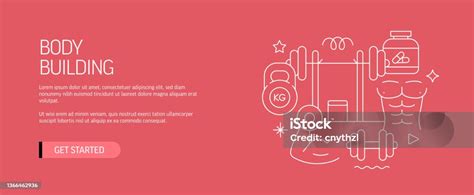 바디 빌딩 관련 웹 배너 라인 스타일 웹 배너 웹 사이트 헤더 등에 대한 현대적인 디자인 벡터 일러스트레이션 스톡 일러스트레이션