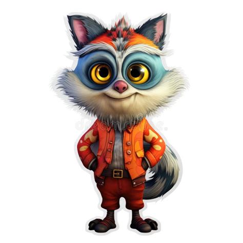 Personaje De Caricatura De Un Mapache Con Una Chaqueta Stock De