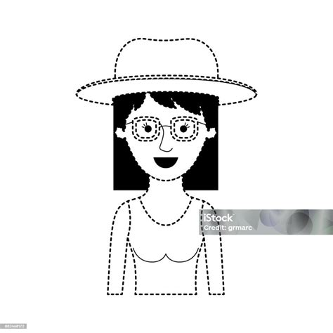 모자와 안경 중간 길이 머리 검은 점선 실루엣 드레스와 여자 반 시체 건강한 생활방식에 대한 스톡 벡터 아트 및 기타 이미지 건강한 생활방식 검은색 경영자 Istock