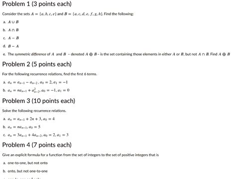 solved problem 1 3 points each consider the sets a a b â‚¬ e