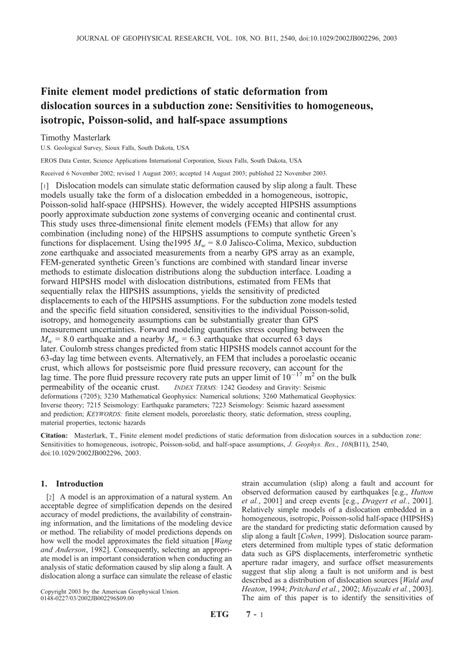 Pdf Finite Element Model Predictions Of Static Deformation From