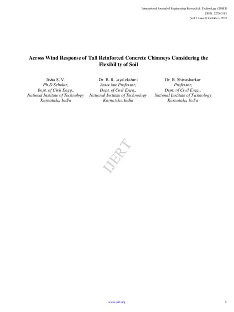Pdf Ijert Across Wind Response Of Tall Reinforced Concrete Chimneys
