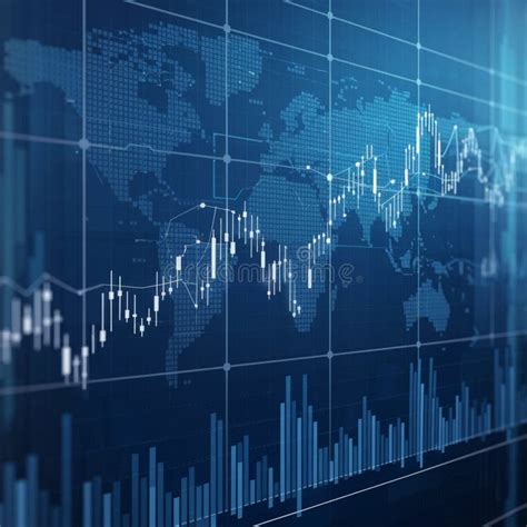 Stock Data Line Graphs On Blue Backdrop With World Map Design Stock
