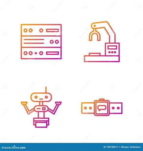 Set Line Smartwatch Robot Server Data Web Hosting And Robotic Robot Arm Hand Factory