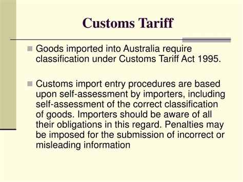 Ppt Australias Wto Tariff Schedule Import Duties And Classification