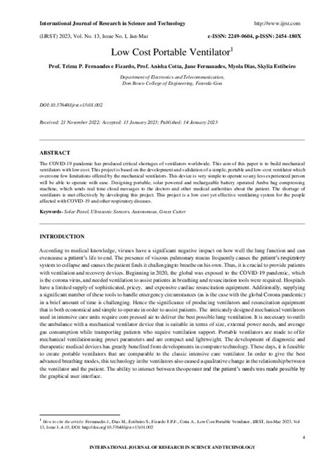 Pdf Low Cost Portable Ventilator