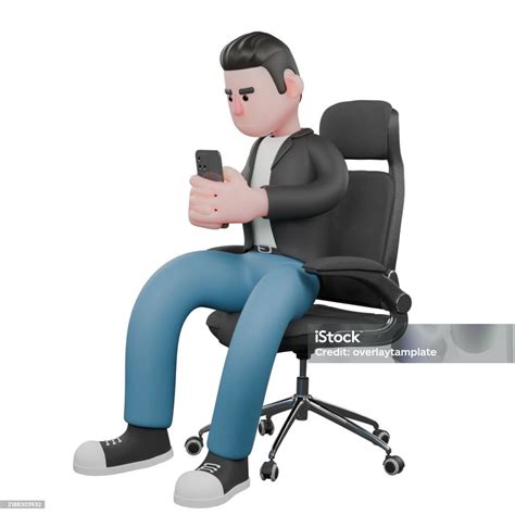 3d 크리 에이 티브 만화 카메라맨 삽화 디자인 스타일 모델 남성 카메라맨이 양손에 핸드폰을 들고 의자에 앉아 사진을 찍는 듯하다 그림 3차원 형태에 대한 스톡 사진 및