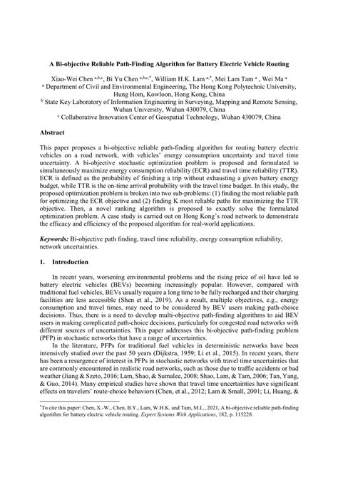 Pdf A Bi Objective Reliable Path Finding Algorithm For Battery Electric Vehicle Routing