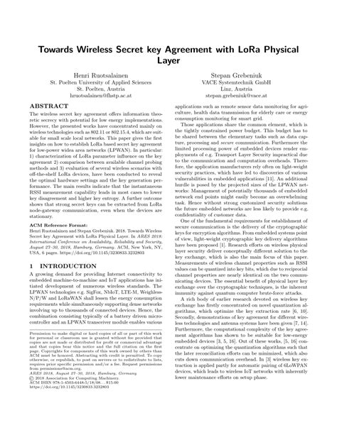 pdf towards wireless secret key agreement with lora physical layer