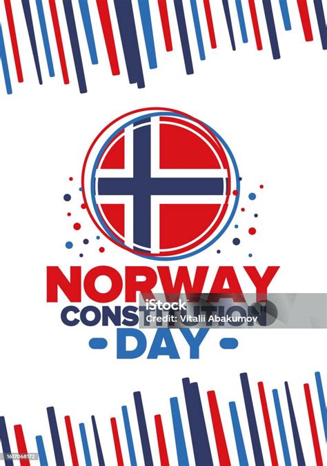노르웨이 제헌절 매년 5 월 17 일에 축하하는 해피 홀리데이 노르웨이 국기 노르웨이 독립과 자유 애국적인 포스터 축제 및 퍼레이드 디자인 벡터 그림 Norwegian