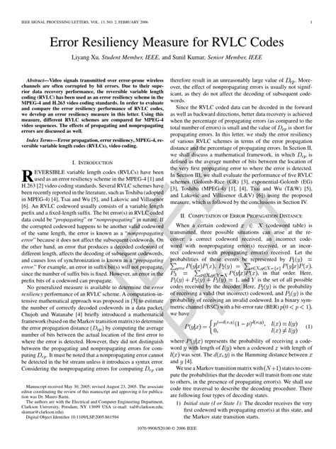 Pdf Error Resiliency Measure For Rvlc Codes