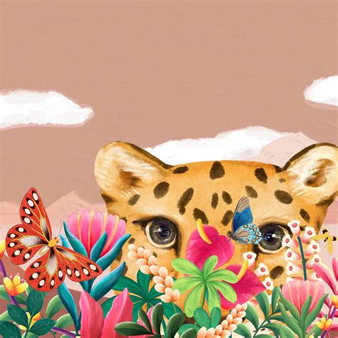 Cute Leopard Background Floral Brown Premium Photo Illustration