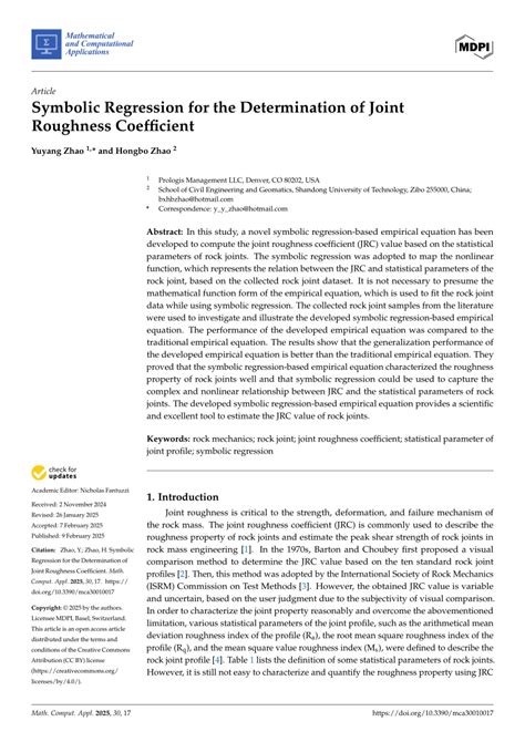 Pdf Symbolic Regression For The Determination Of Joint Roughness
