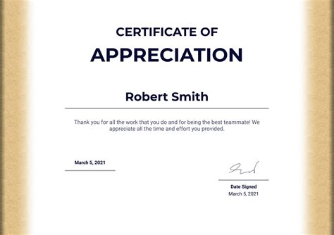 Free Printable Certificate Of Appreciation Template