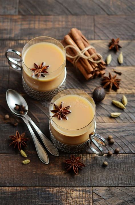 Indian Masala Chai Tea Spiced Tea With Milk In A Vintage Cups On The