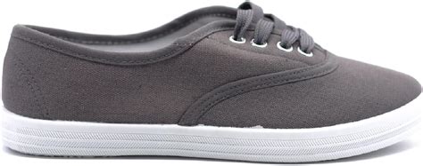 New Ladies Flat Plimsoles Lace Up Pumps Girls White Plimsolls Canvas Trainers Sz Uk