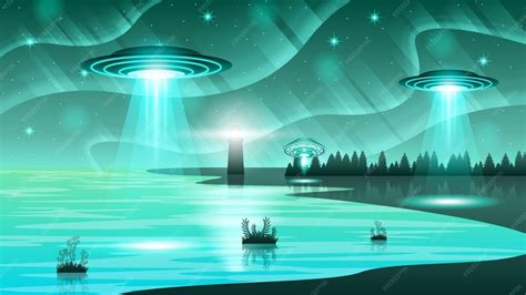 Premium Vector Abstract Alien On Flying Saucers In Dark Space Planet