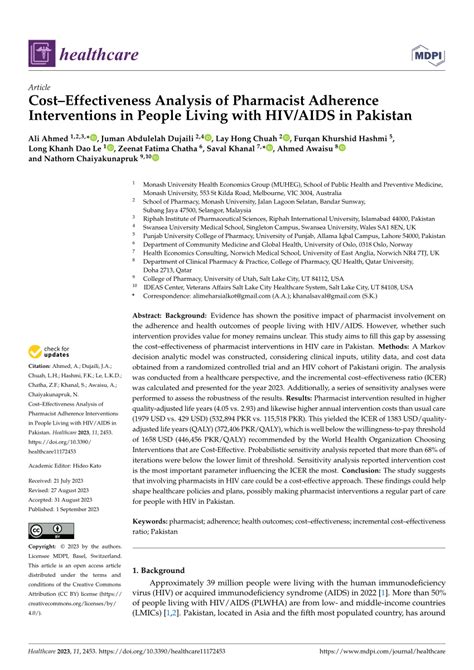 (PDF) Citation: Cost-Effectiveness Analysis of Pharmacist Adherence Interventions in People ...
