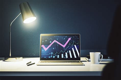 현대 노트북 화면 외환 및 투자 개념에 위쪽 화살표와 추상적 인 창조적 인 금융 그래프 3d 렌더링 0명에 대한 스톡 사진 및 기타 이미지 Istock