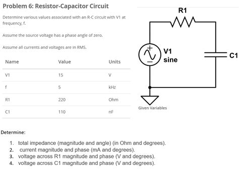 solved problem 6 resistor capacitor circuit r1 determine various