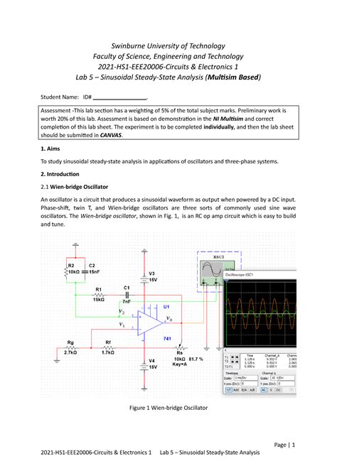 Lab Sinusoidal Steady State Analysis Swinburne University Of Technology Faculty Of Science