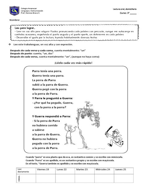 La Perra De Parra Lectura Trabalenguas Pdf