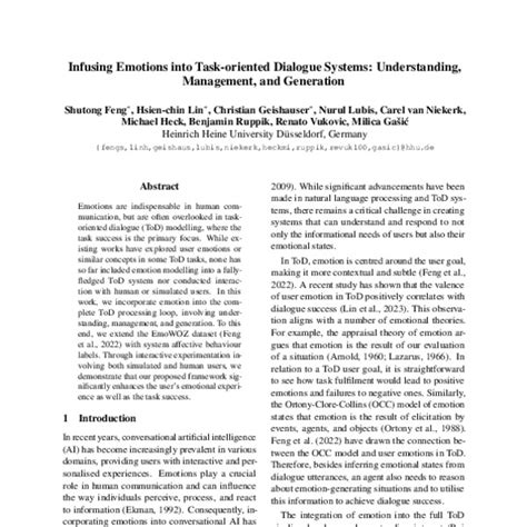 Infusing Emotions Into Task Oriented Dialogue Systems Understanding Management And Generation