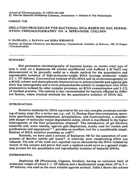 Pdf Isolation Procedure For Bacterial Dna Based On Gel Permeation