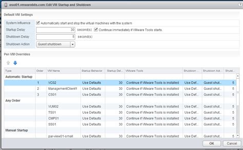 Configure Virtual Machine Startup Shutdown When Starting Stopping Esxi Vmwarebits