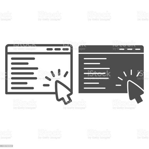 검색 창 페이지 선 및 단색 아이콘 커서 검색 결과가 있는 웹 브라우저입니다 인터넷 기술 벡터 디자인 개념 흰색 배경에 윤곽 스타일 그림 웹 및 응용 프로그램에 대 한 사용