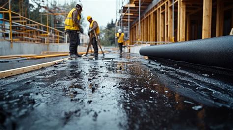 Construction Workers Laying Waterproof Membrane On A Building Site Stock Illustration