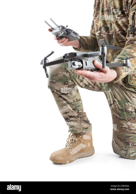 Modern Army Soldier With Drone And Remote Control Crucial Role Of Drones In Smart War