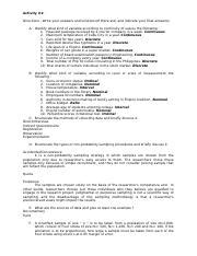 STAT Assignment Docx Activity Directions Write Your Answers And Solutions If There Are