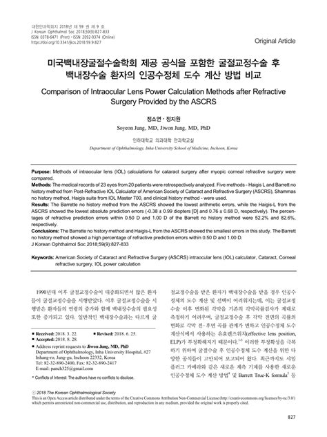Pdf Comparison Of Intraocular Lens Power Calculation Methods After Refractive Surgery Provided