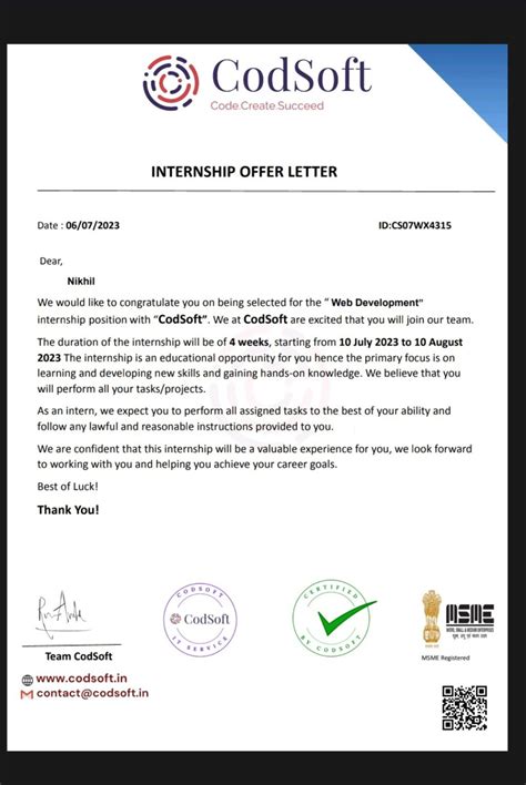 Nikhil On Linkedin Webdevelopment Internship Codsoft Excitedtobegin Codsoft Internship